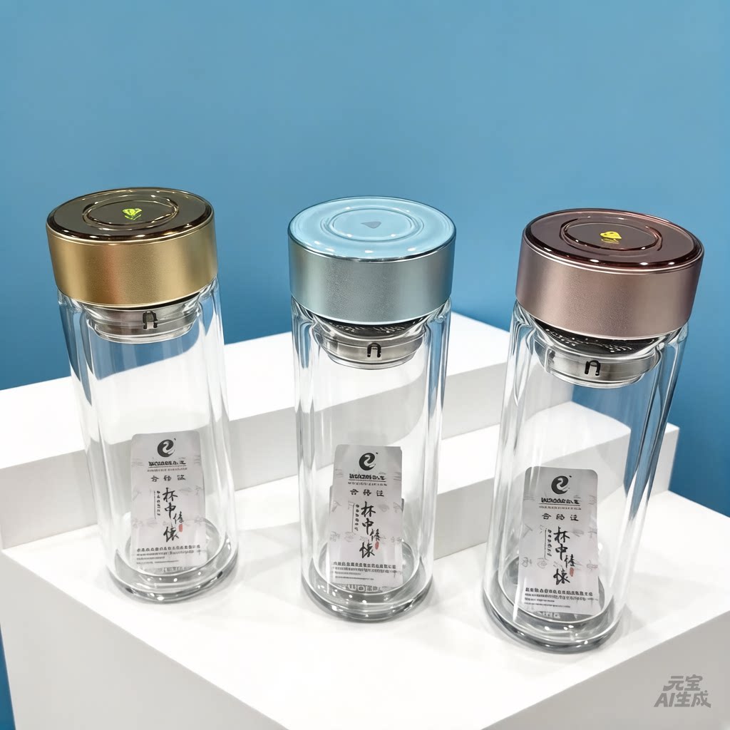 厂家直销卧龙双层玻璃杯耐热加厚水杯便捷防烫创意透明带盖随手杯
