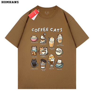 CoffeeCats卡通咖啡猫咪印花T恤