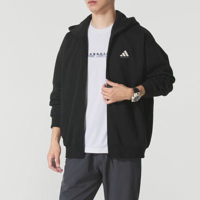 阿迪达斯男装女装针织连帽夹克外套2026新款夏季休闲运动服KB3064