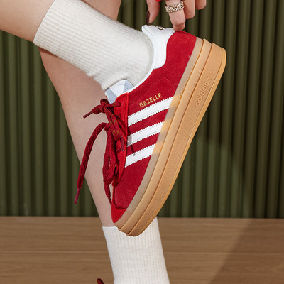 阿迪达斯三叶草红色厚底板鞋女鞋26春季新年款运动休闲鞋 KJ4293