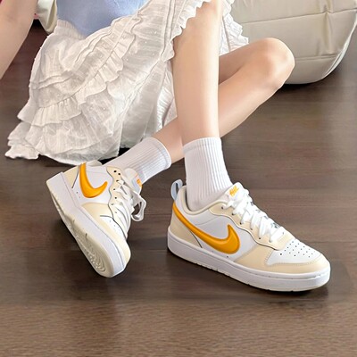耐克大童鞋立体奶油黄大勾运动休闲男女NIKE COURT板鞋IQ9796-171