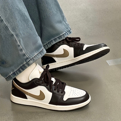 耐克女新款Air Jordan 1 AJ1 白棕低帮复古板鞋篮球鞋DC0774-200