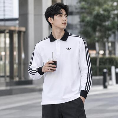 阿迪达斯三叶草男装长袖POLO衫2026春季新款白色休闲运动服KE3575