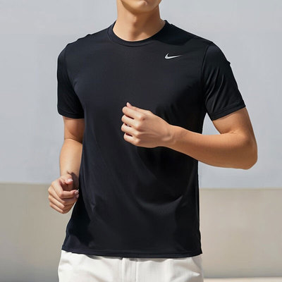 NIKE耐克黑色短袖运动T恤男上衣跑步训练服透气半袖HF0507-010