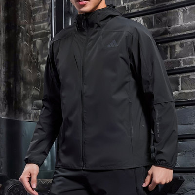 adidas阿迪达斯新款凉感连帽外套秋男黑色运动健身梭织夹克KB5157