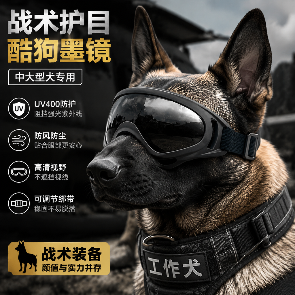宠物战术眼镜中大型犬专用防风防沙狗狗护目镜边牧金毛太阳镜墨镜