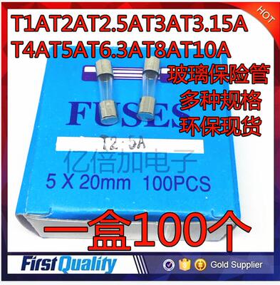 延时玻璃管 T1AL250V 5*20MM 慢断延时保险管  多种型号 (100只)