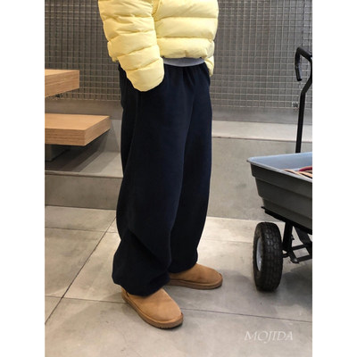 韩国男装代购PARCEL法兰绒膝盖立体捏褶阔腿束脚休闲卫裤男PT3854