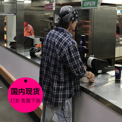 【特价现货】韩国东大门男装长袖衬衫格纹宽松轻薄休闲衬衣SH2297