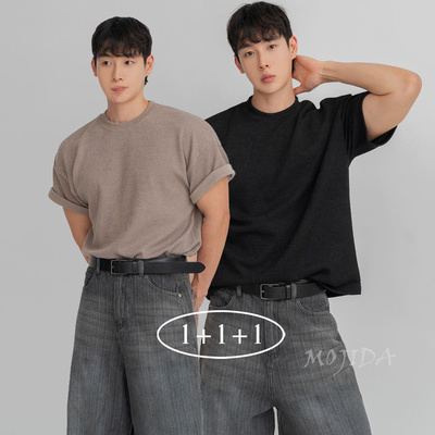 韩国男装代购ROPE轻薄弹力8色净版纹理感宽松针织短袖T恤男TS4400