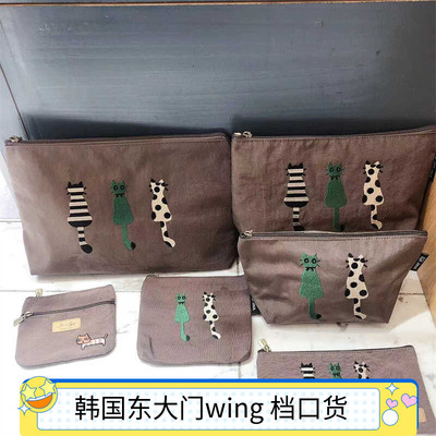 韩国化妆包刺绣猫咪手拿包零钱包