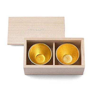 日本进口能作NOUSAKU纯锡日式清酒杯白酒杯金银杯各一桐箱入