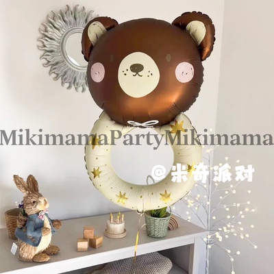 ins可爱小熊戒指铝膜气球 生日babyshower派对背景装饰布置气球