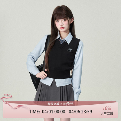 花铃太太原创jk制服清谭大韩式制服背心女款针织叠穿学院风黑马甲