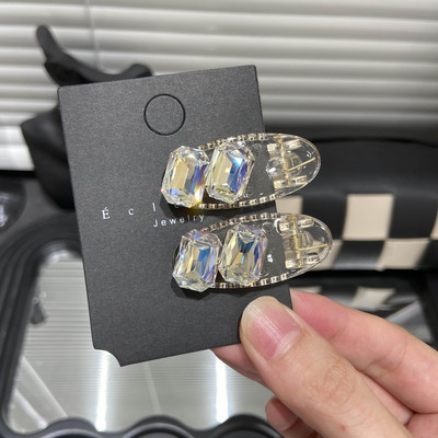 E3391 两只装 春夏少女满钻方形锆石韩式精致刘海侧边夹鸭嘴夹ins