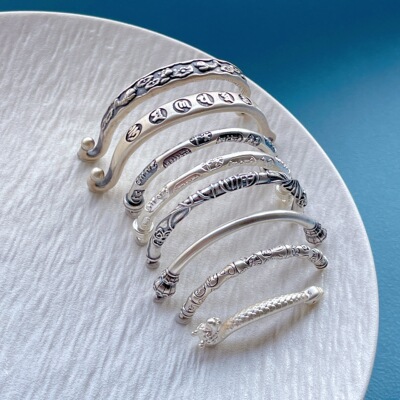 纯银吉言六字真言龙莲年有鱼弯管