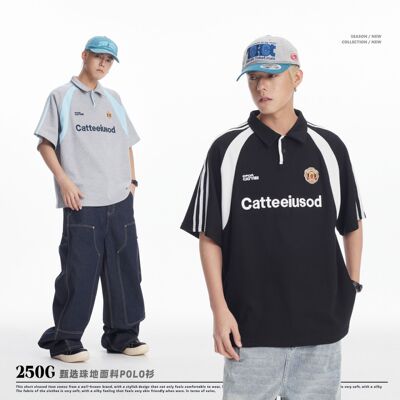 CATTEE男装 250g重磅圆领套头polo衫男女字母印花圆领套头短袖t恤