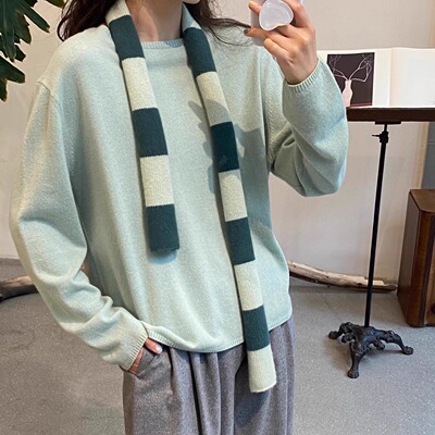 io自然卷边植物染条纹撞色围巾