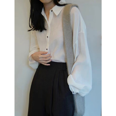 io纯白落肩宽松衬衫抗皱