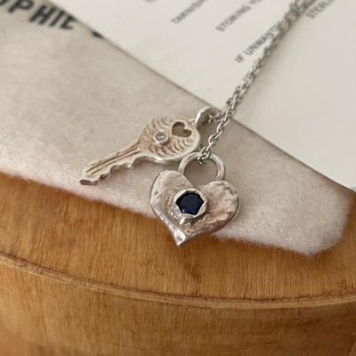 手工制925银爱心钥匙吊坠项链