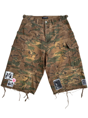 八分裤工装裤贴布印花水洗做旧