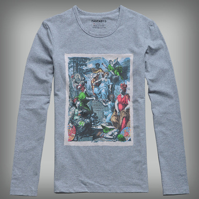 潮春季时尚休闲进口印花长袖t恤