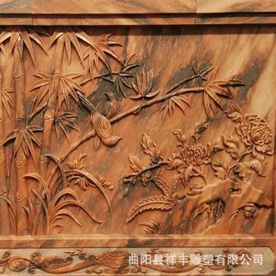 石雕影壁墙浮雕晚霞红庭院别墅青石背景墙麒麟汉白玉影背浮雕厂家