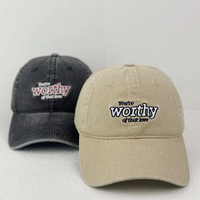 高级感worthy字母刺绣棒球帽子女美式水洗做旧百搭休闲帽户外遮阳