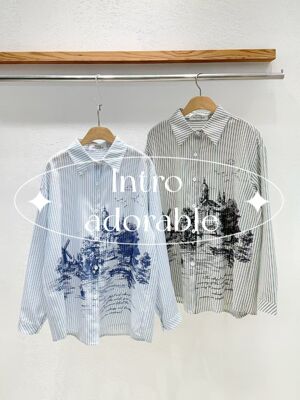 韩国东大门2026春季新品INTRO时尚百搭条纹印花长袖衬衫
