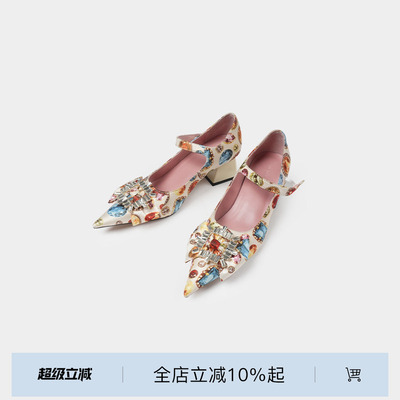 璀璨宝石印花绑带设计高跟鞋