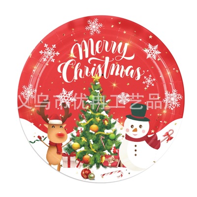 圣诞节MerryChristmas主题一次性纸盘桌布纸巾派对套装布置用品