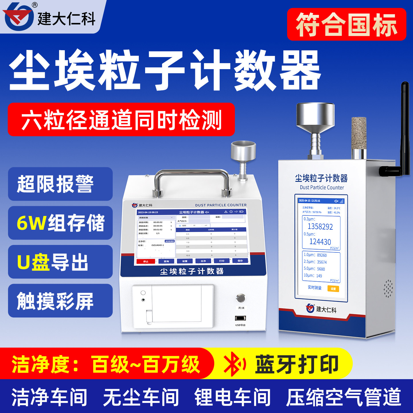 尘埃粒子计数器激光粉尘颗粒物检测无尘车间洁净室悬浮粒子传感器