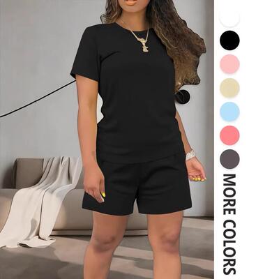 Two-piece Women's Fitted Plain Round Neck Tee & Skinny