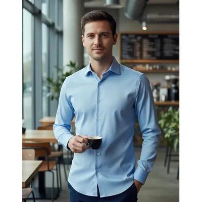 A 64949 Men Slim Fit Shirt Casual Stretch Dress休闲衬衫短袖