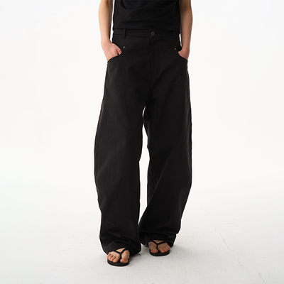 BLINDNOPLAN26SS 【basic系列】腰线拼皮宽松休闲黑色直筒长裤