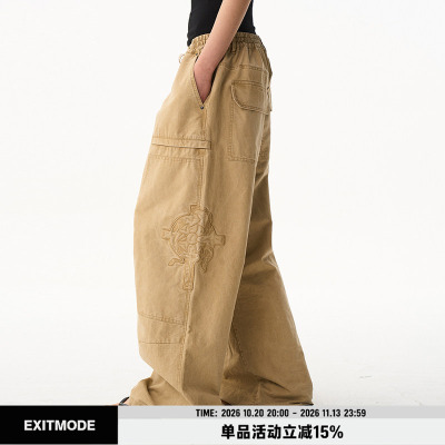 EXITMODE26SS战马刺绣水洗伐木美式宽松休闲男女同款工装Baggy裤