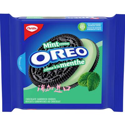 包邮加拿大Christie OREO MINT奥利奥薄荷奶油夹心曲奇饼261G*3包