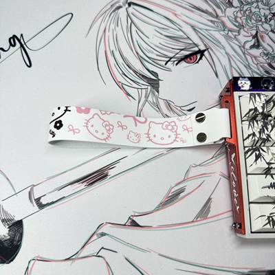 Kitty卡通猫客制化通用键盘飘带挂件超纤皮wootingATK68键盘挂绳