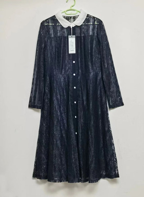 乐。娜。美2XL码（175/96A）蕾丝长袖连衣裙深蓝色女春秋36