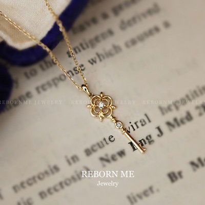 通体S925纯银镀14K金钥匙项链吊坠女轻奢气质小众设计感锁骨链女