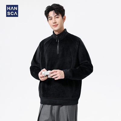 hansca490g半拉链立领宽松卫衣男