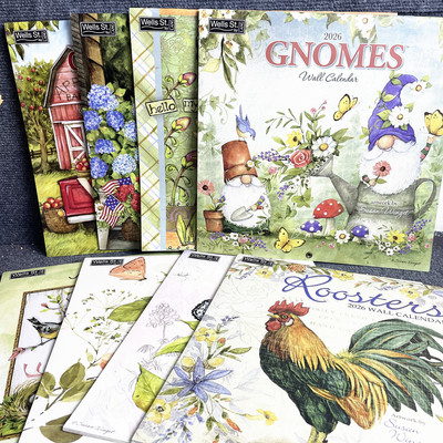 外单2026亚麻彩印插画挂历收藏