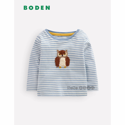 英国MINI BODEN婴童条纹猫头鹰刺绣长袖T恤纯棉0-3岁新款Y2696