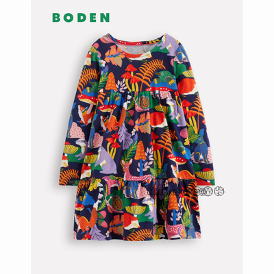 现货英国Mini Boden女童新款丛林浣熊小鹿连衣裙纯棉8-10岁G5500