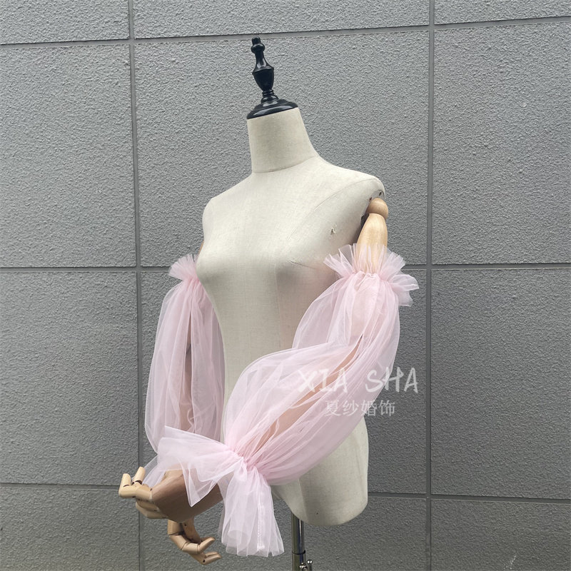 多色新娘婚纱礼服配饰纱袖森系简约抹胸婚纱礼服配件长袖子松紧口