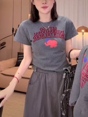 立体植绒字母印花圆领短袖T恤女2026夏季新款时尚百搭显瘦上衣潮