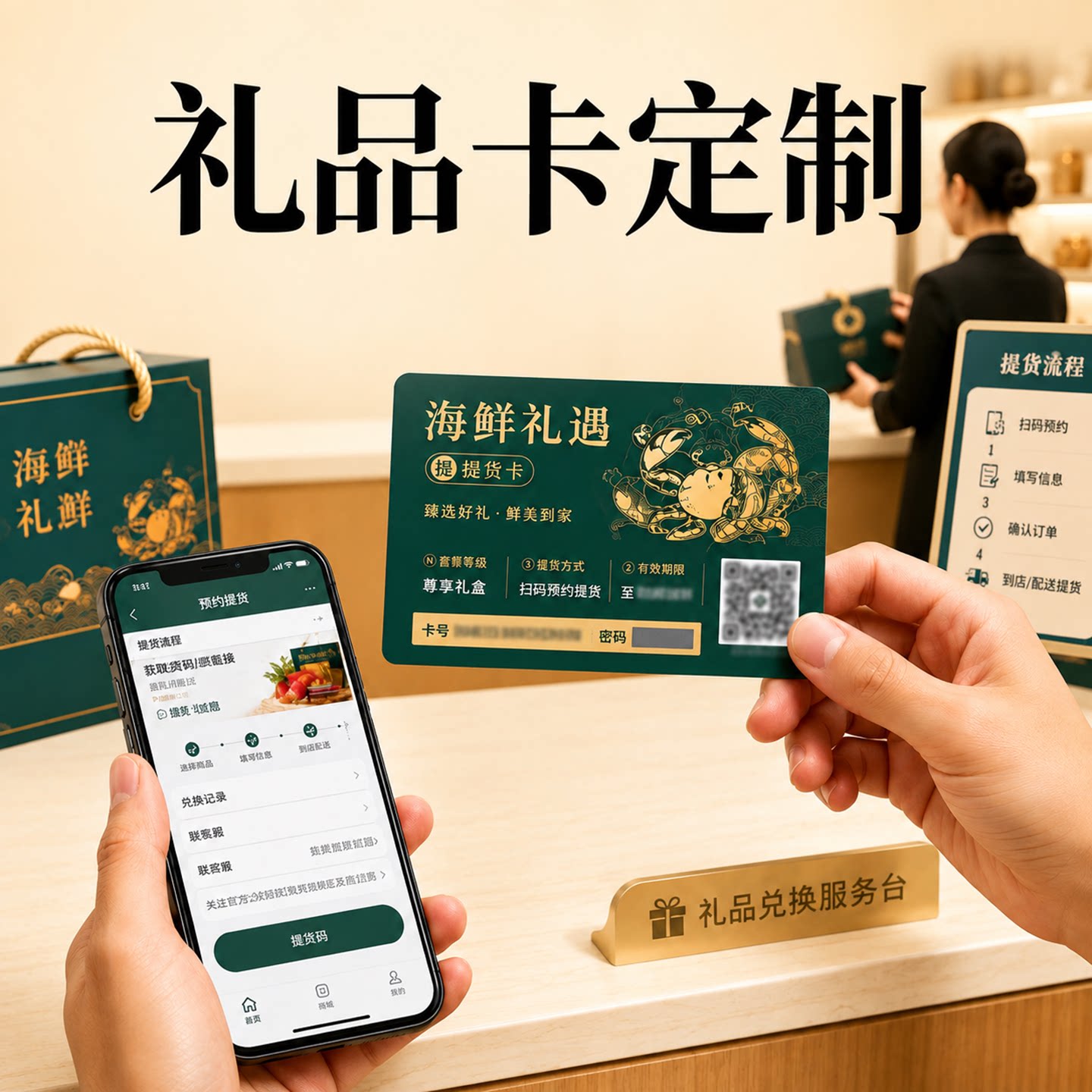 礼品卡定制大闸蟹提货卡海鲜水产兑换卡企业送礼员工福利礼券印刷