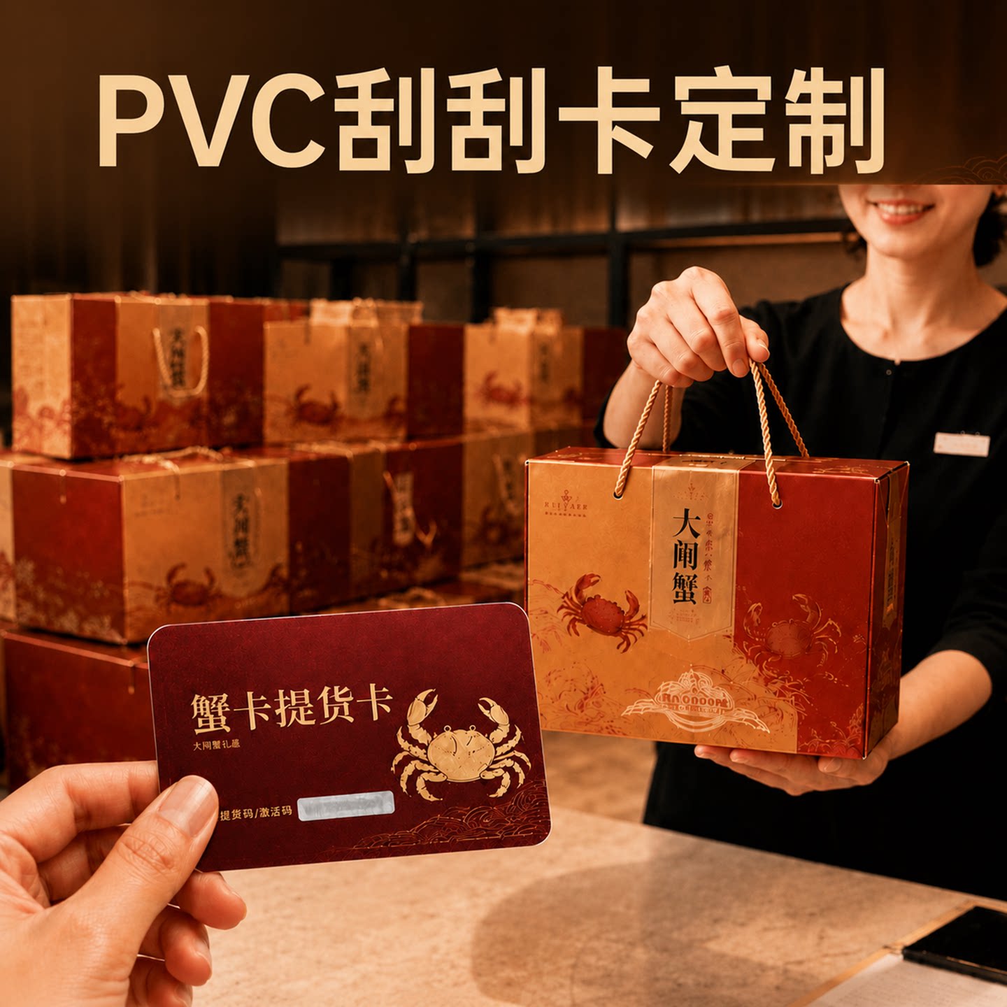 PVC刮刮卡定制礼品提货卡蟹卡兑换券海鲜礼品卡会员卡片logo制作