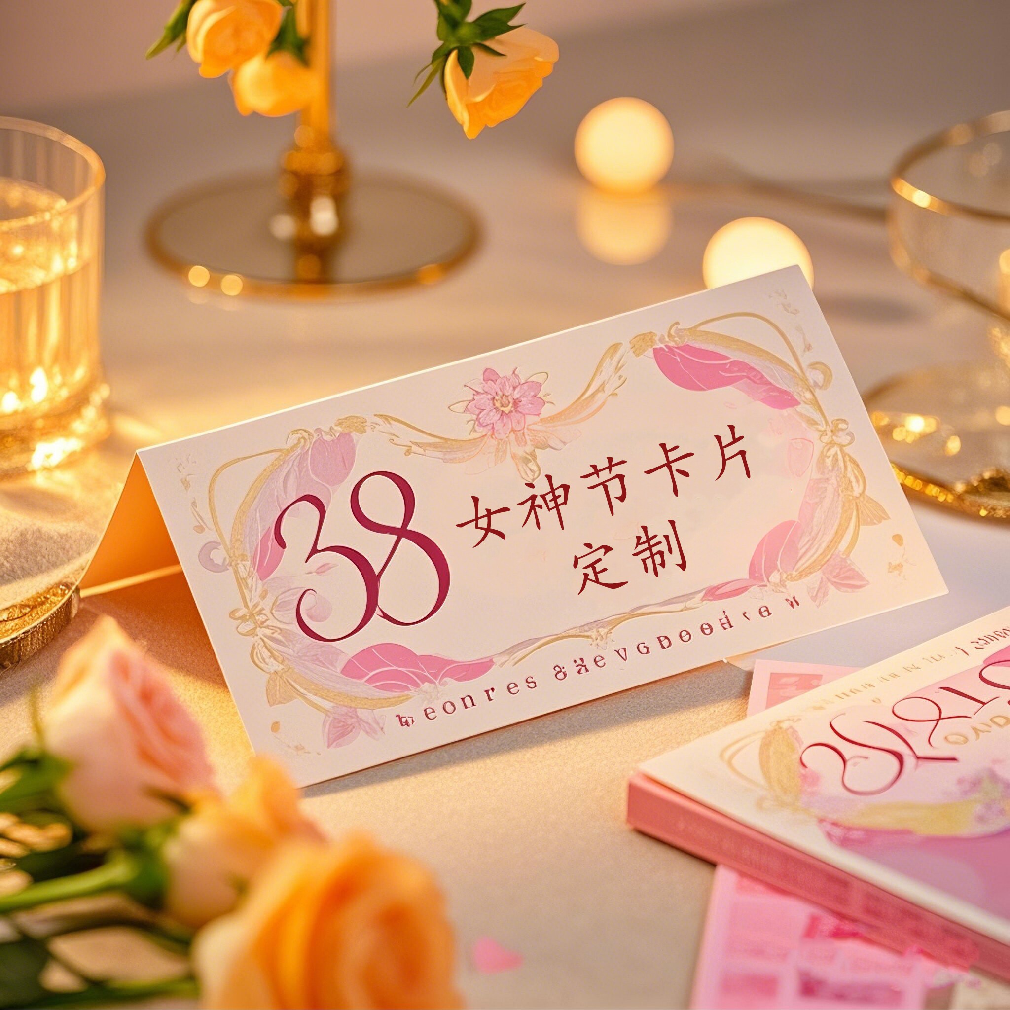 女神节卡片定制鲜花明信片手写快乐高级祝福三八妇女节贺卡印刷
