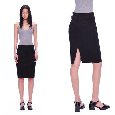 EMPTYPAGE黑色蕾丝修身半身裙